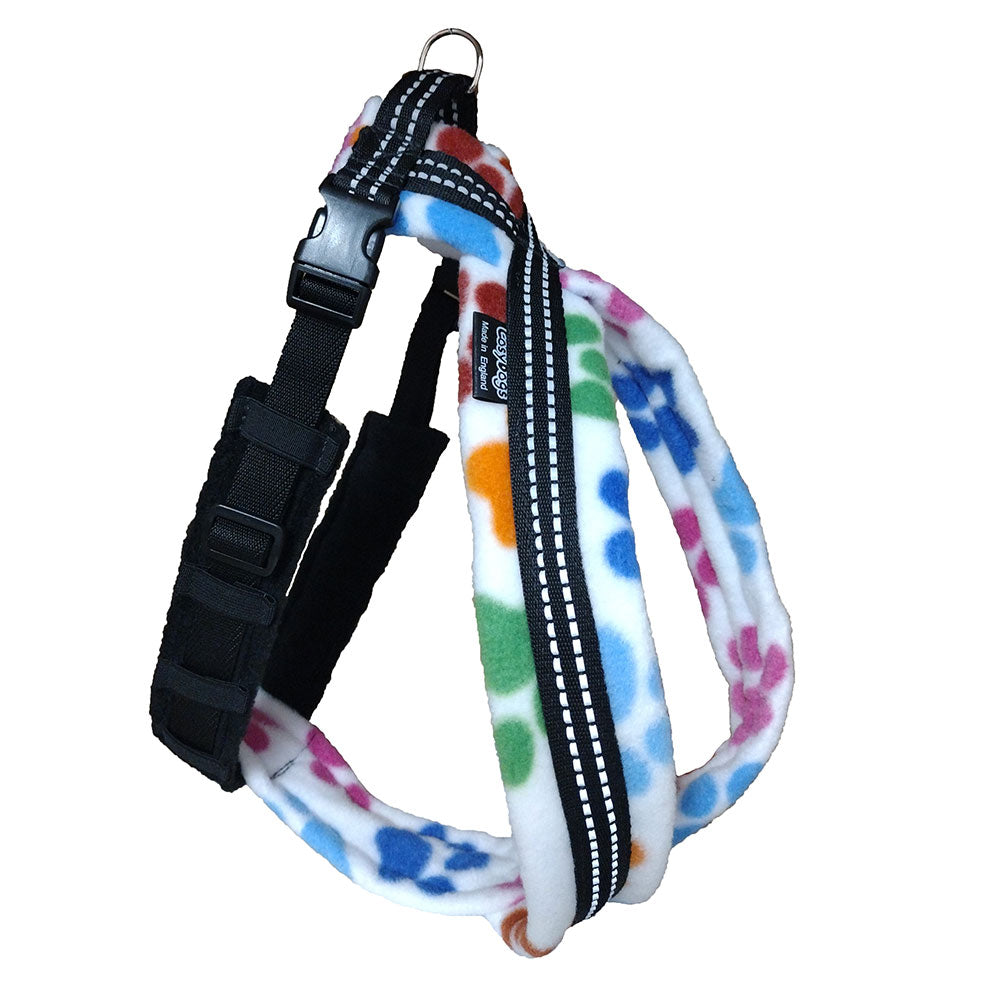 High Visibility Fleece Dog Harness with Paws Pattern: Front Chest Ring ...
